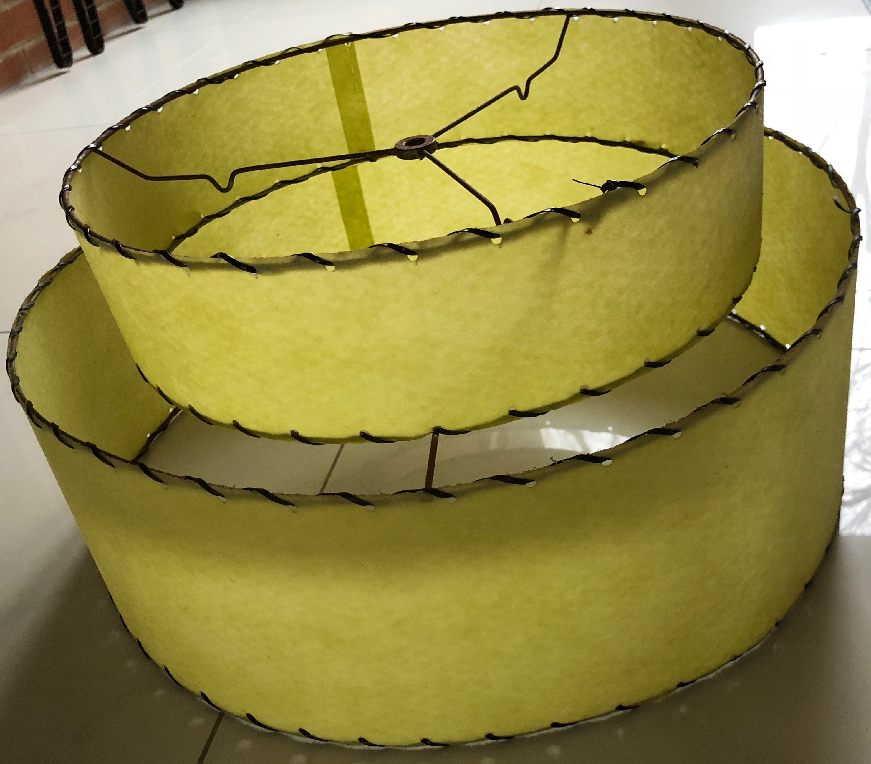 Vintage 50s 60s Green Double Tier Fiberglass Lamp Shade Mid Century ...