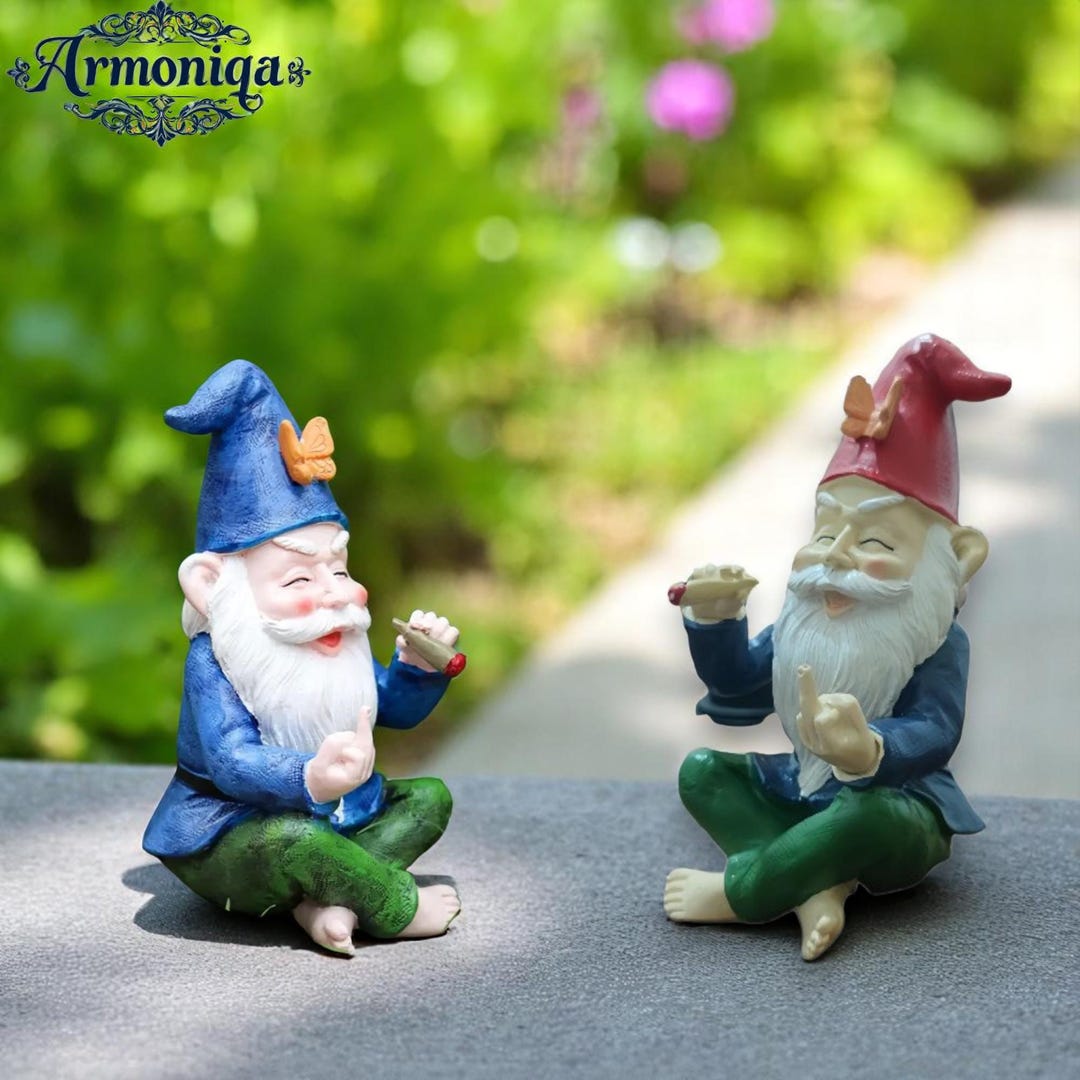 Cheeky Stoner Gnome Figurine – Funny Garden Decor With Middle Finger ...
