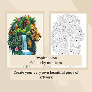 Tropical Lion Colour by Numbers | Printable Jungle Animal Art | 16 & 32 ...