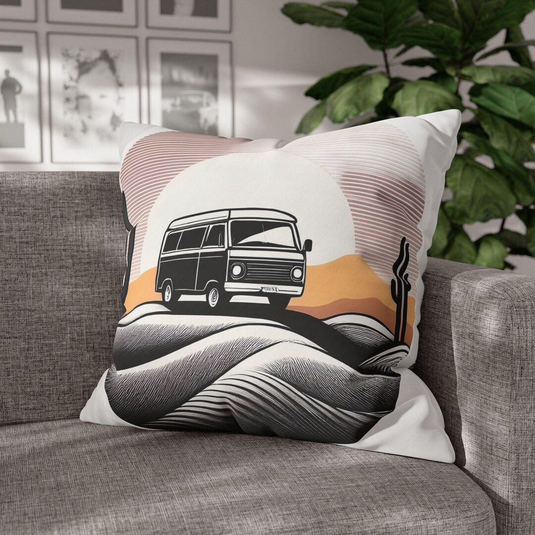 Retro Camper Van Desert Sunset Pillowcase | Square Canvas Pillowcase - Etsy