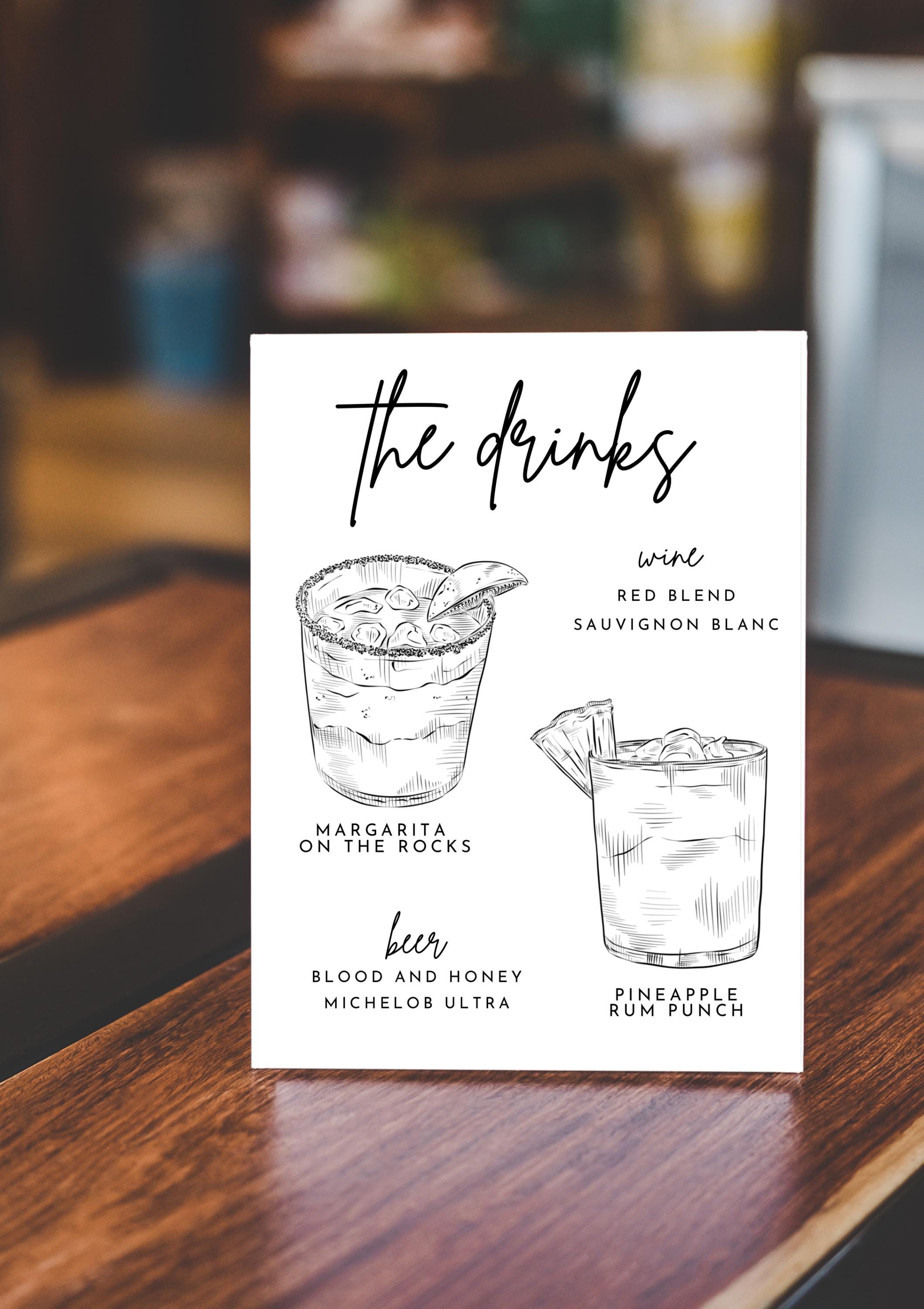 Custom Bar Menu Sign – Hand-drawn Signature Drinks – Digital Download ...