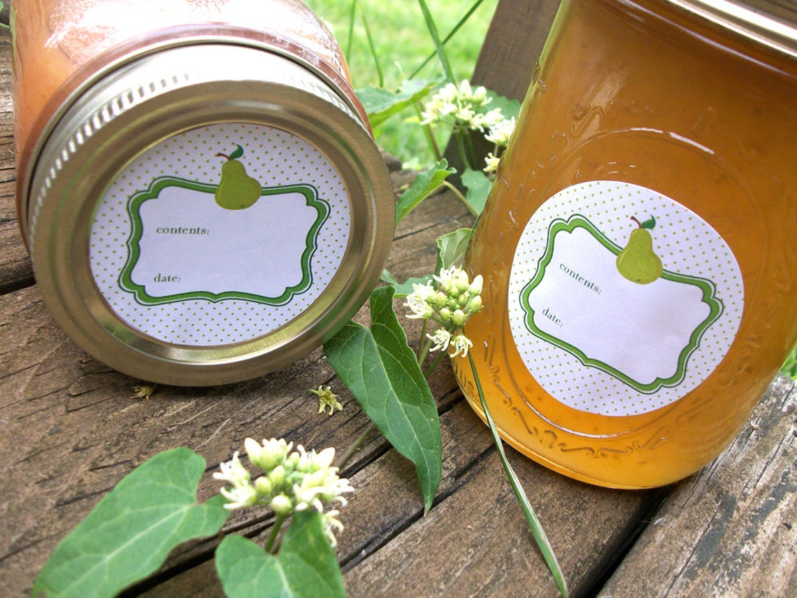 Cute Pear Canning Jar Labels Round Fruit Mason Jar Labels for | Etsy
