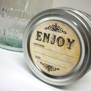 Vintage Enjoy Canning Jar Labels, Round Mason Jar Stickers for Fruit ...