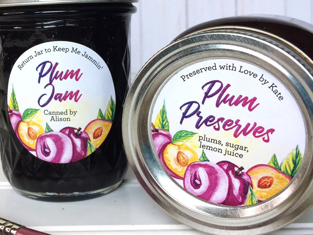 Custom Watercolor Plum Canning Labels, Round Printed Mason Jar Stickers ...