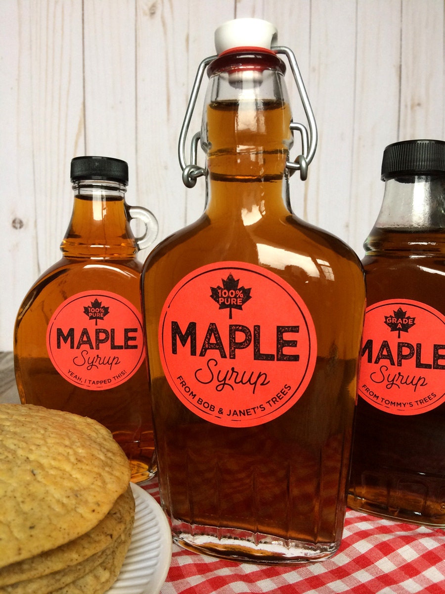 Custom Red Artisanal Maple Syrup Bottle Labels customized | Etsy