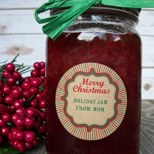 Custom KRAFT Christmas Burst Canning Jar Labels, Round Retro Merry ...