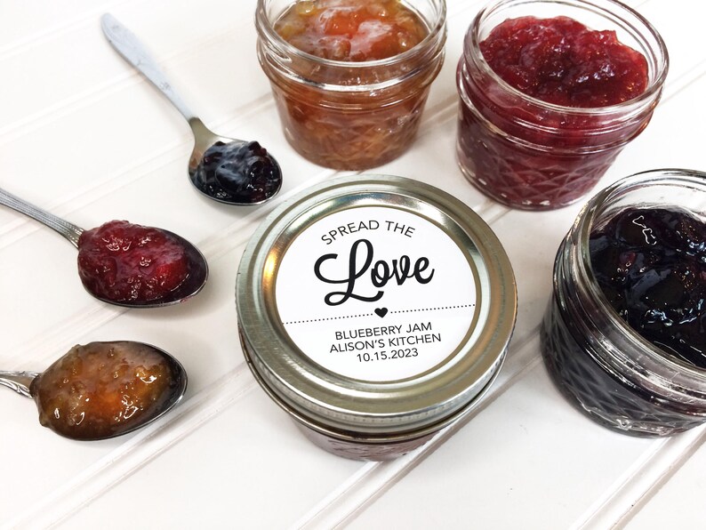 Modern Spread the Love Custom Wedding Jam Favor Labels, Round ...