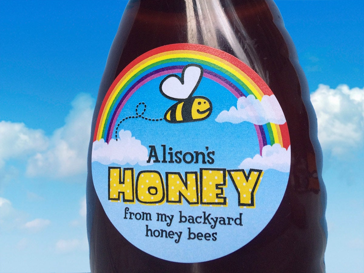 Bee Happy custom honey labels printed honey bottle and | Etsy