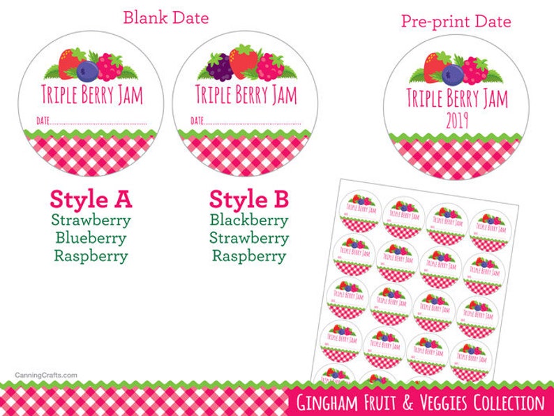 Gingham Triple Berry Jam Canning Labels Strawberry Blueberry - Etsy