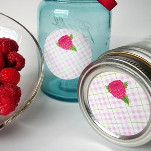 Plaid Red Raspberry Canning Jar Labels, Round Mason Jar Labels, Fruit ...