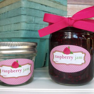 Oval Raspberry Jam Canning Jar Labels, Quilted Jam Jar Labels, Oval ...