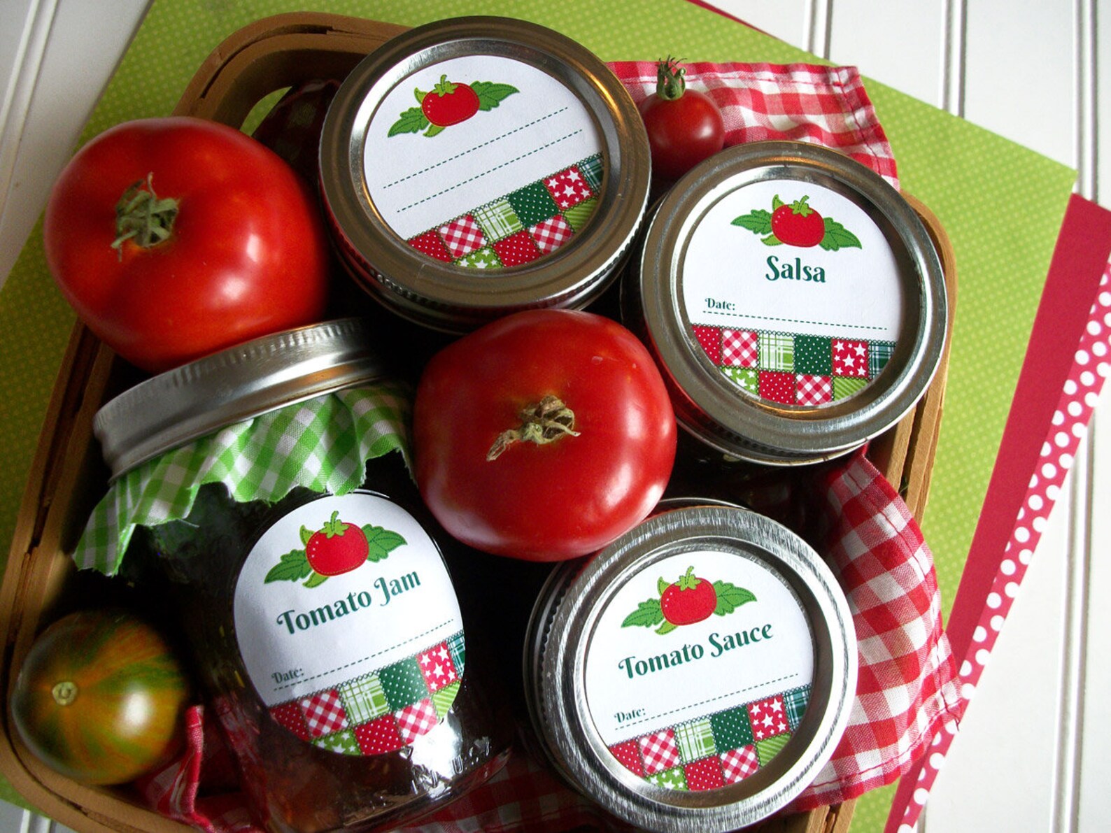 Country Quilt Tomato Canning Jar Labels Cute Printed Round - Etsy