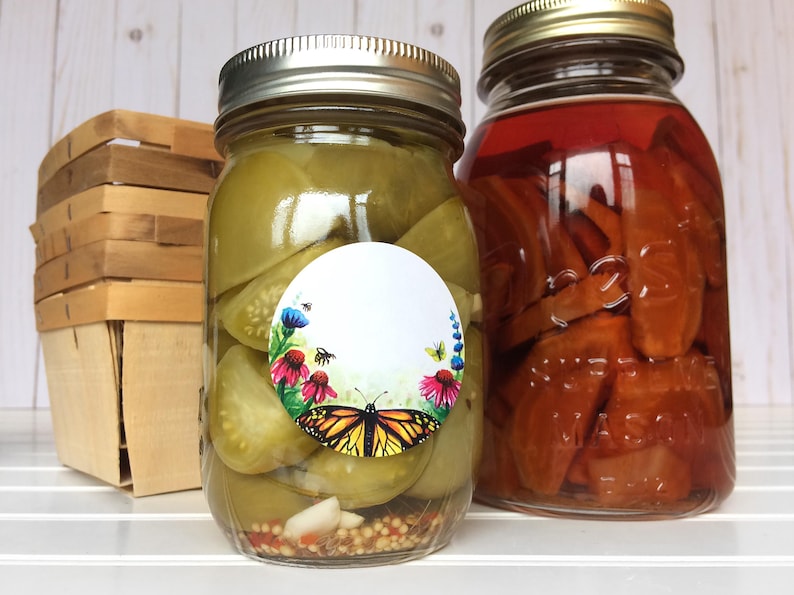 Watercolor Butterfly Mason Jar Labels, Round Printed Flower Canning ...