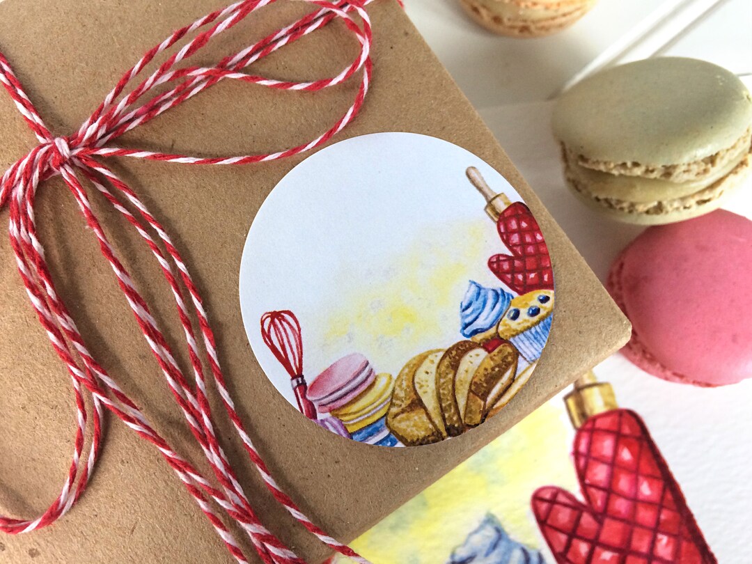 Watercolor Kitchen Baked Goods Labels, Round Printed Bakery Stickers ...