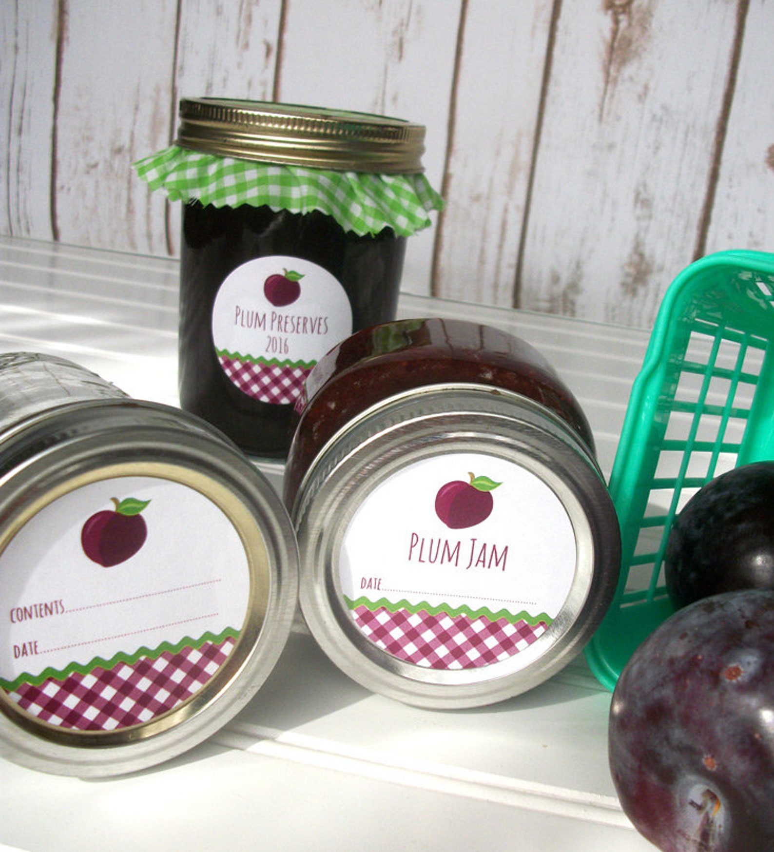 Gingham Plum Jam Canning Labels Printed Round Mason Jar - Etsy
