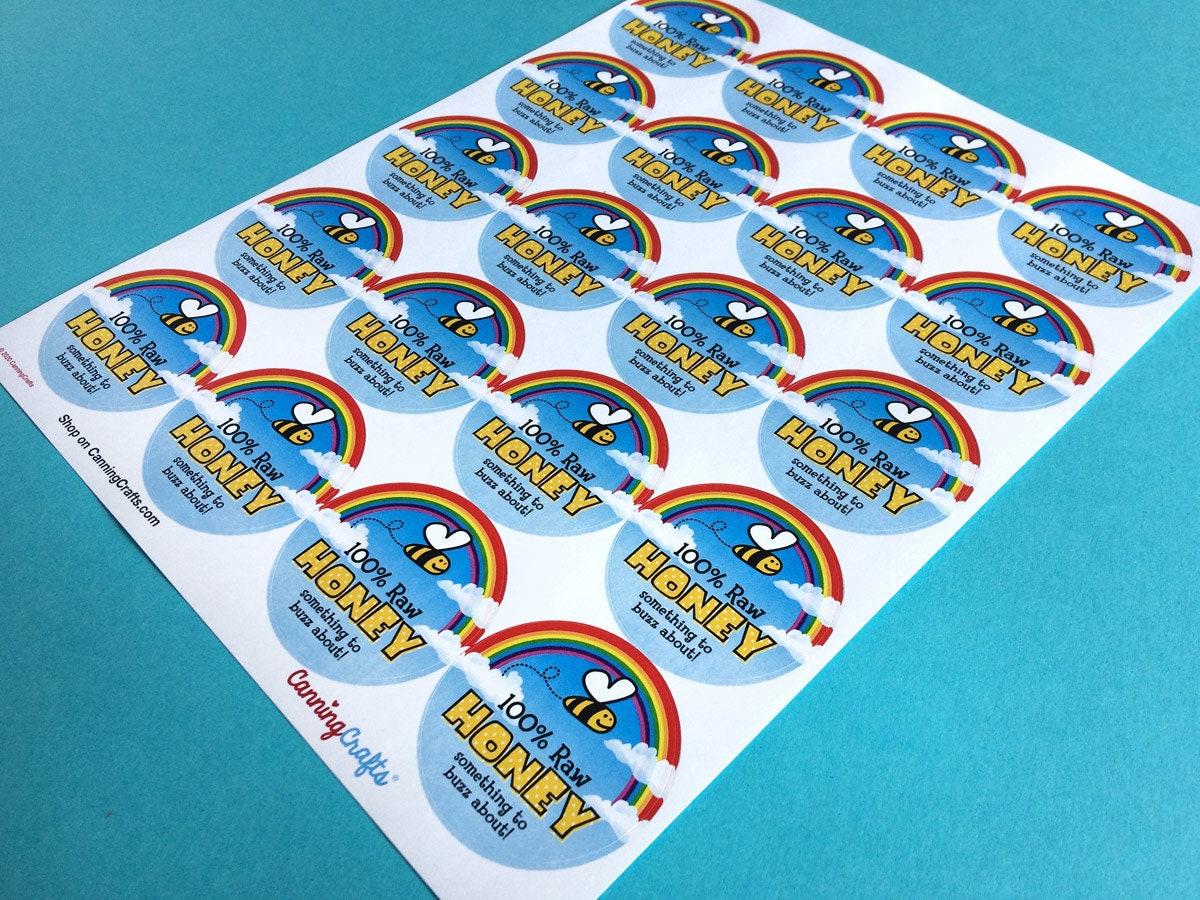 Bee Happy custom honey labels printed honey bottle and | Etsy