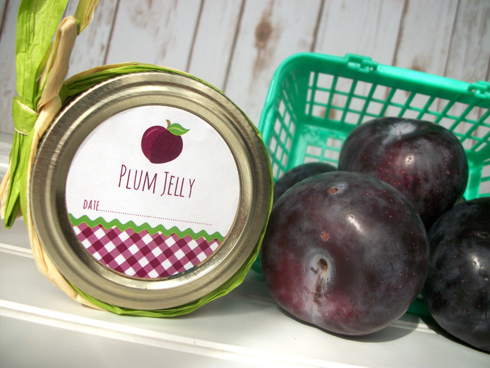 Gingham Plum Jam Canning Labels Printed Round Mason Jar - Etsy