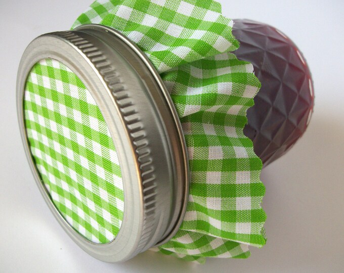 12 Green Gingham Jam Jar Covers, Cloth Toppers Fabric for Mason Jars ...