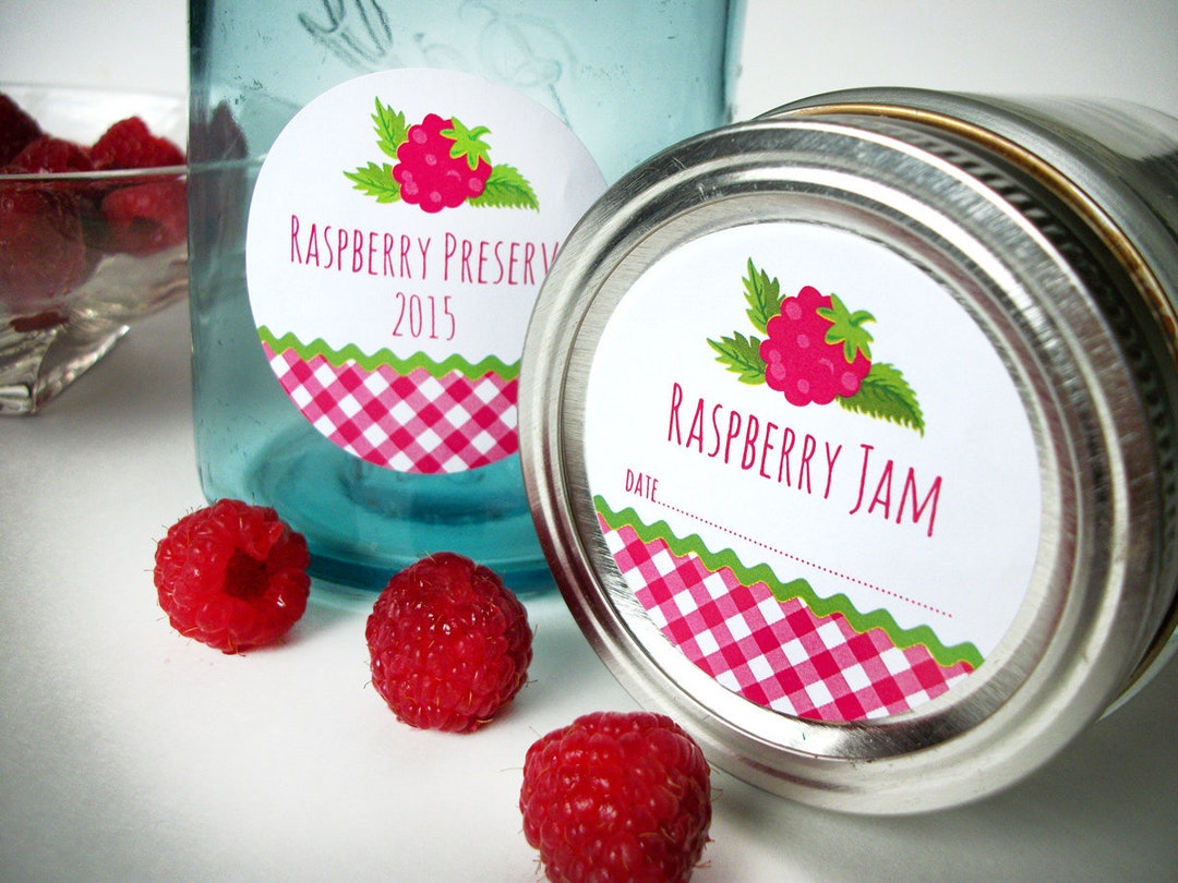Gingham Red Raspberry Canning Jar Labels, Printed Round Mason Jar ...