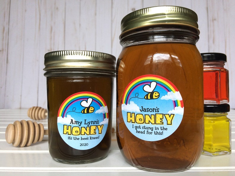 Bee Happy Custom Honey Labels Printed Honey Bottle and - Etsy