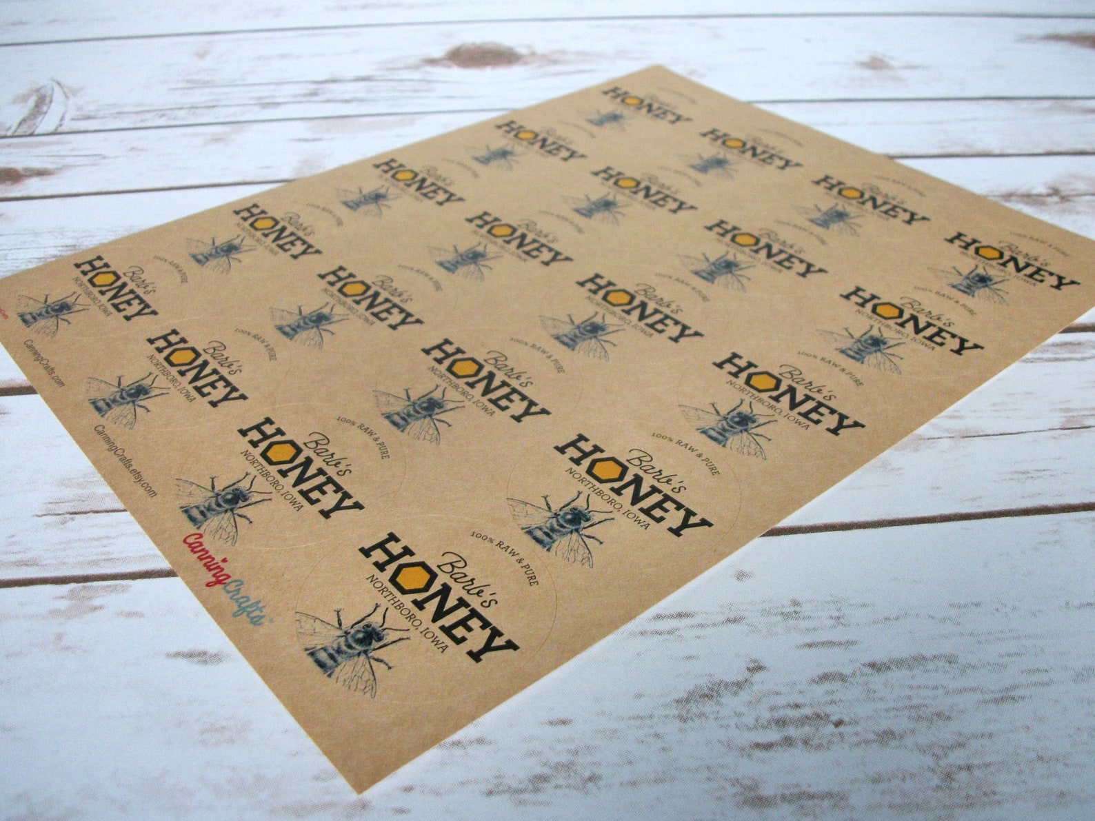 Kraft Honeycomb Custom Honey Labels, Printed Modern Honey Bee Bottle ...