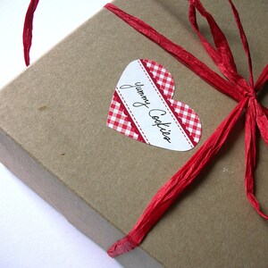 RED Heart Labels, Cottage Chic Country Gingham Heart Stickers for Gift ...