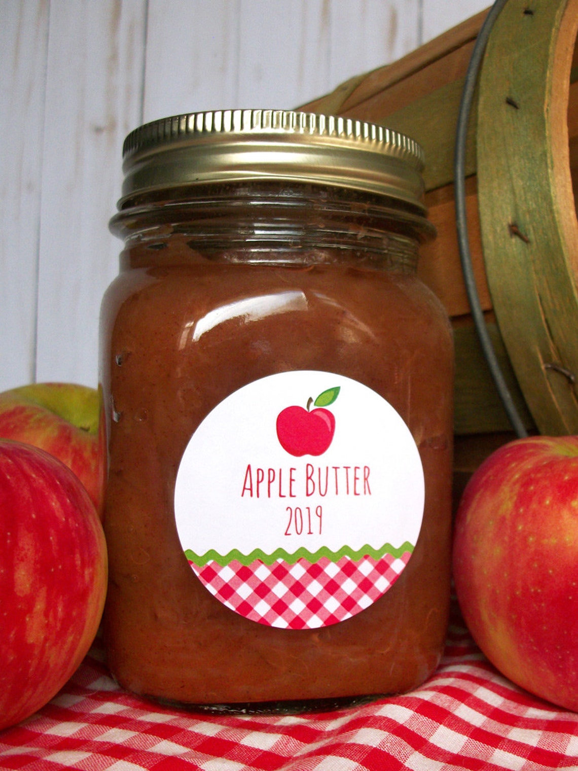 Gingham Apple canning jar labels round mason jar stickers | Etsy