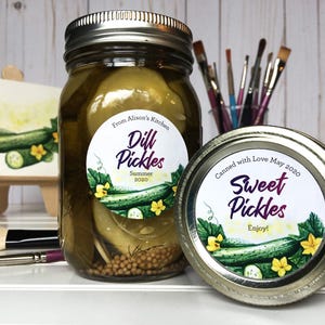 Custom Watercolor Pickle Canning Labels, Round Printed Personalized ...