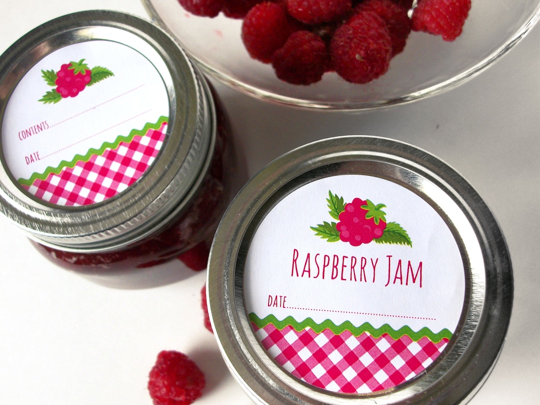 Gingham Red Raspberry Canning Jar Labels, Printed Round Mason Jar ...