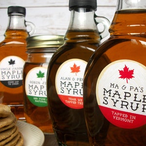 Custom Cross Cut Wood Maple Syrup Labels, Retro Woodgrain Maple Syrup ...
