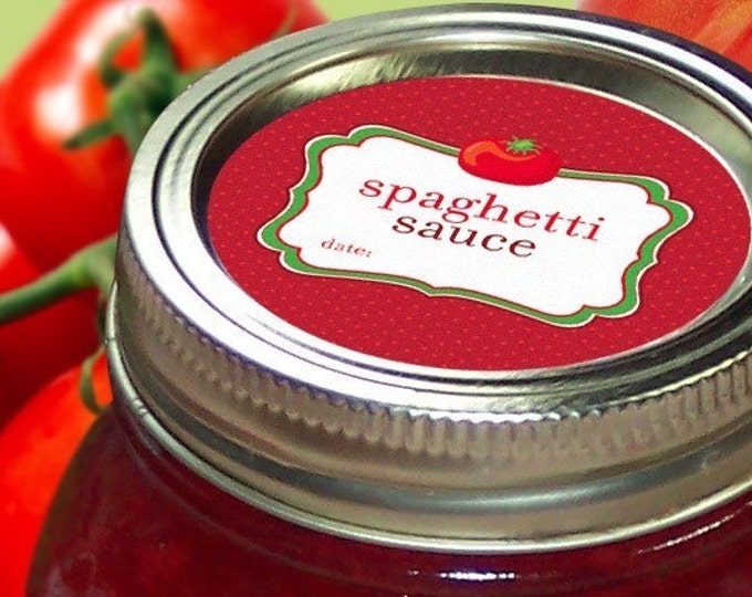 Spaghetti Sauce Canning Labels, Round Red Stickers for Mason Jars ...
