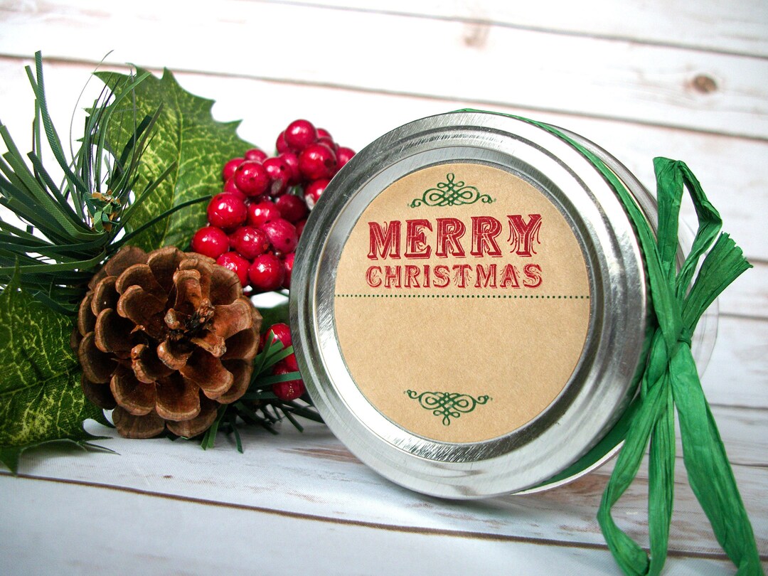 Kraft Blank Christmas Canning Jar Labels, Round Printed Retro Holiday ...