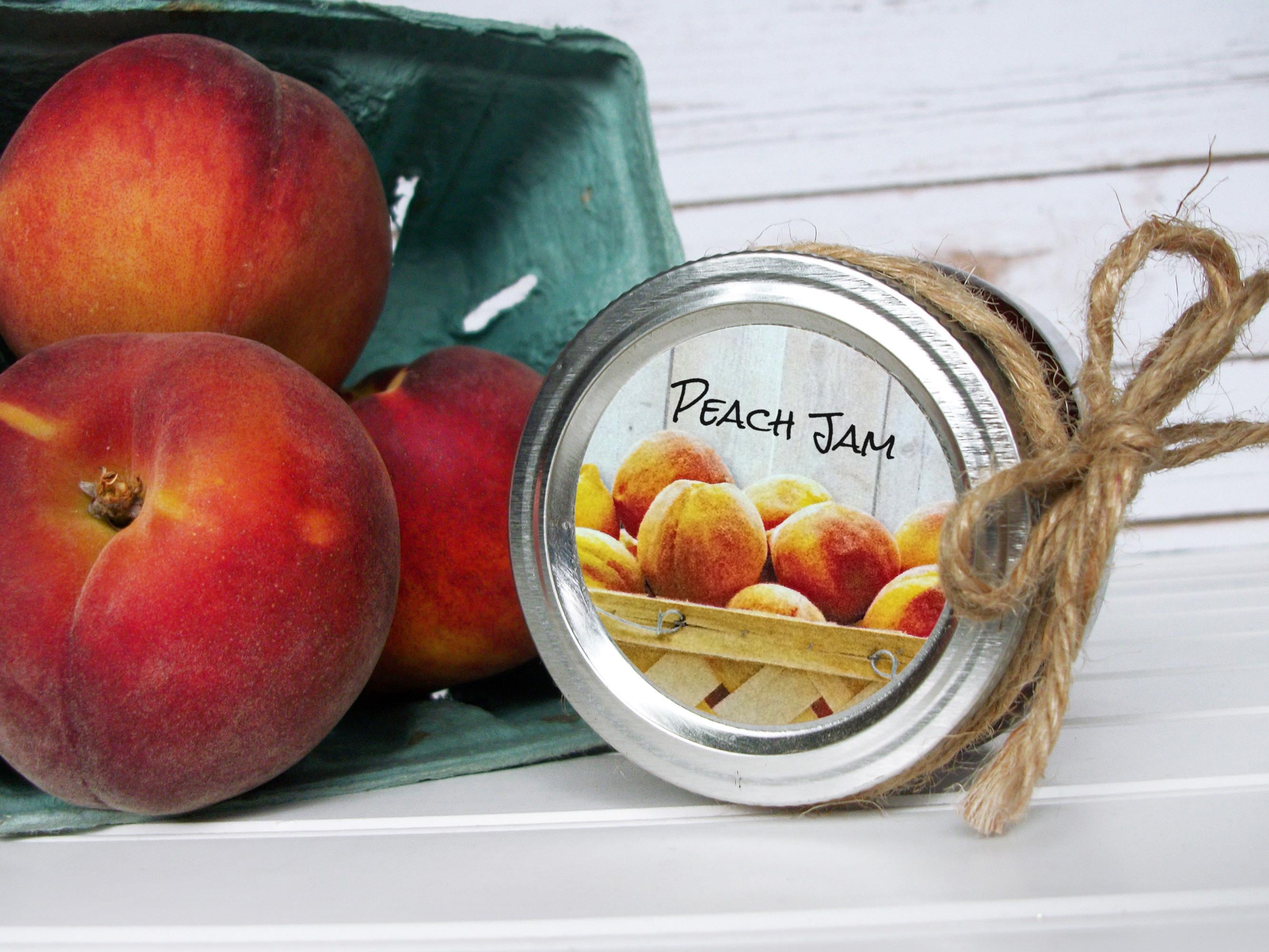 Market Fresh Peach Canning Jar Labels, Round Rustic Fruit Mason Jar ...