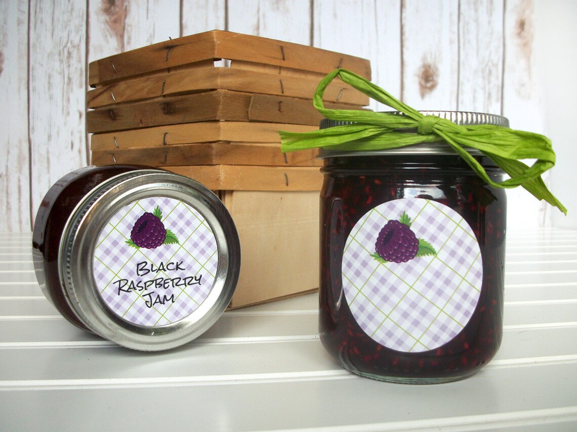 Plaid Black Raspberry Canning Jar Labels Round Mason Jar - Etsy