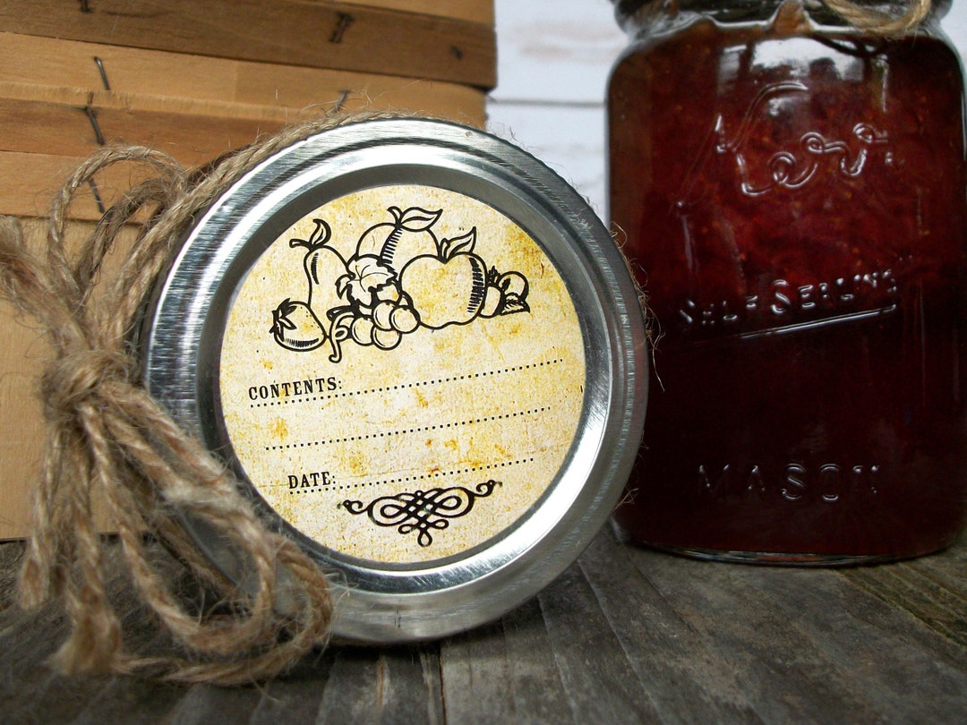 Vintage Fruit Canning Jar Labels, Round Regular & Wide Mouth Mason Jar ...