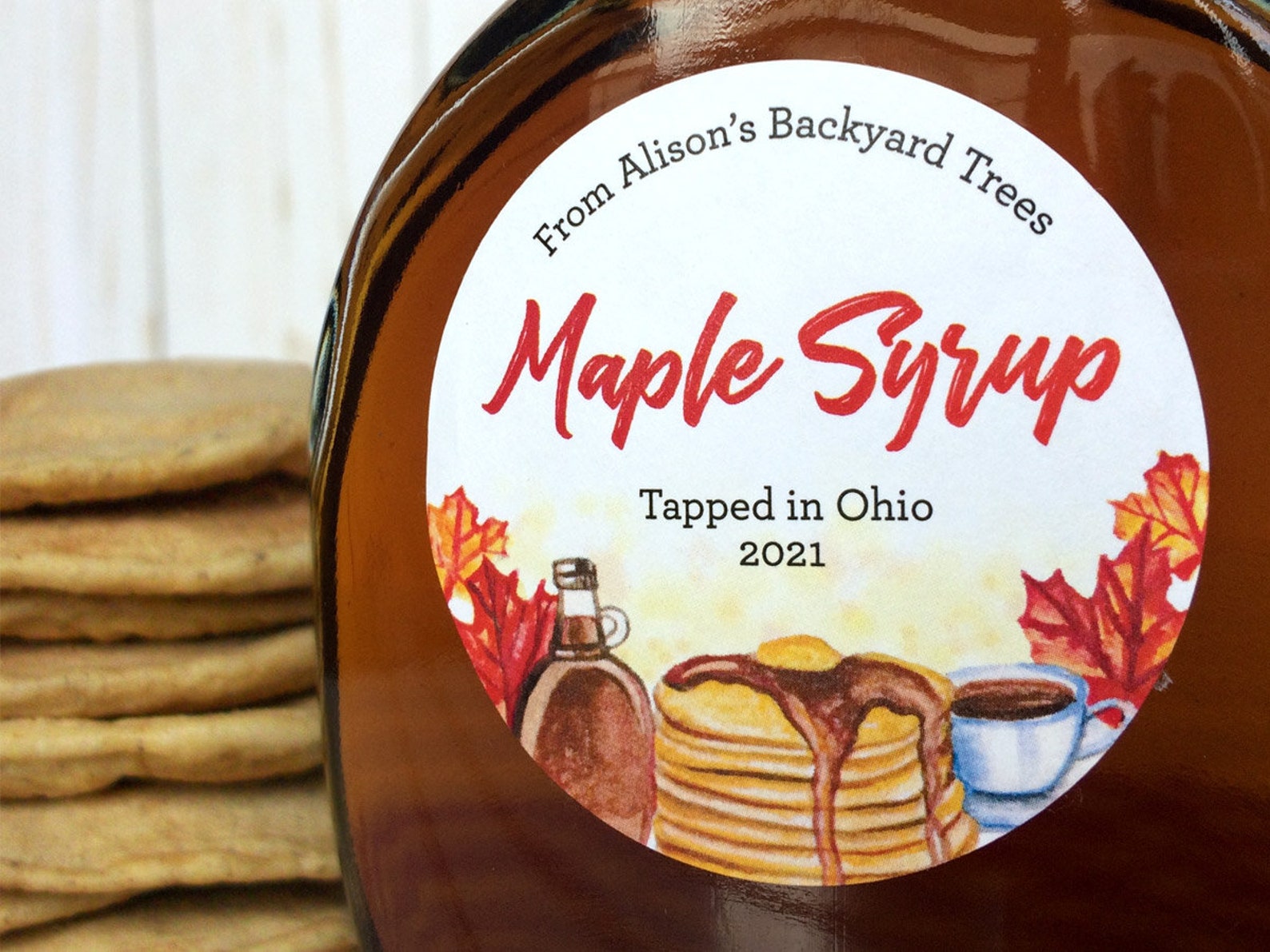 Custom Watercolor Maple Syrup Labels With Pancake Breakfast | Etsy