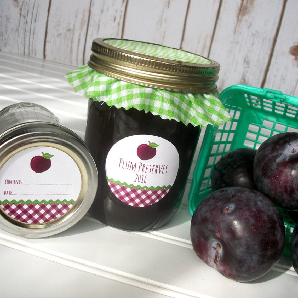 Gingham Plum Jam Canning Labels Printed Round Mason Jar - Etsy
