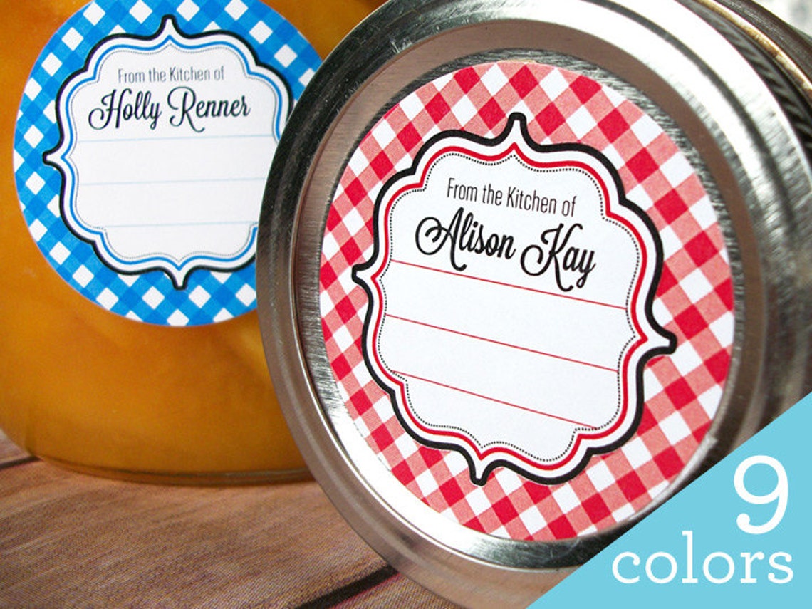Gingham CUSTOM Kitchen labels round stickers for canning jars | Etsy
