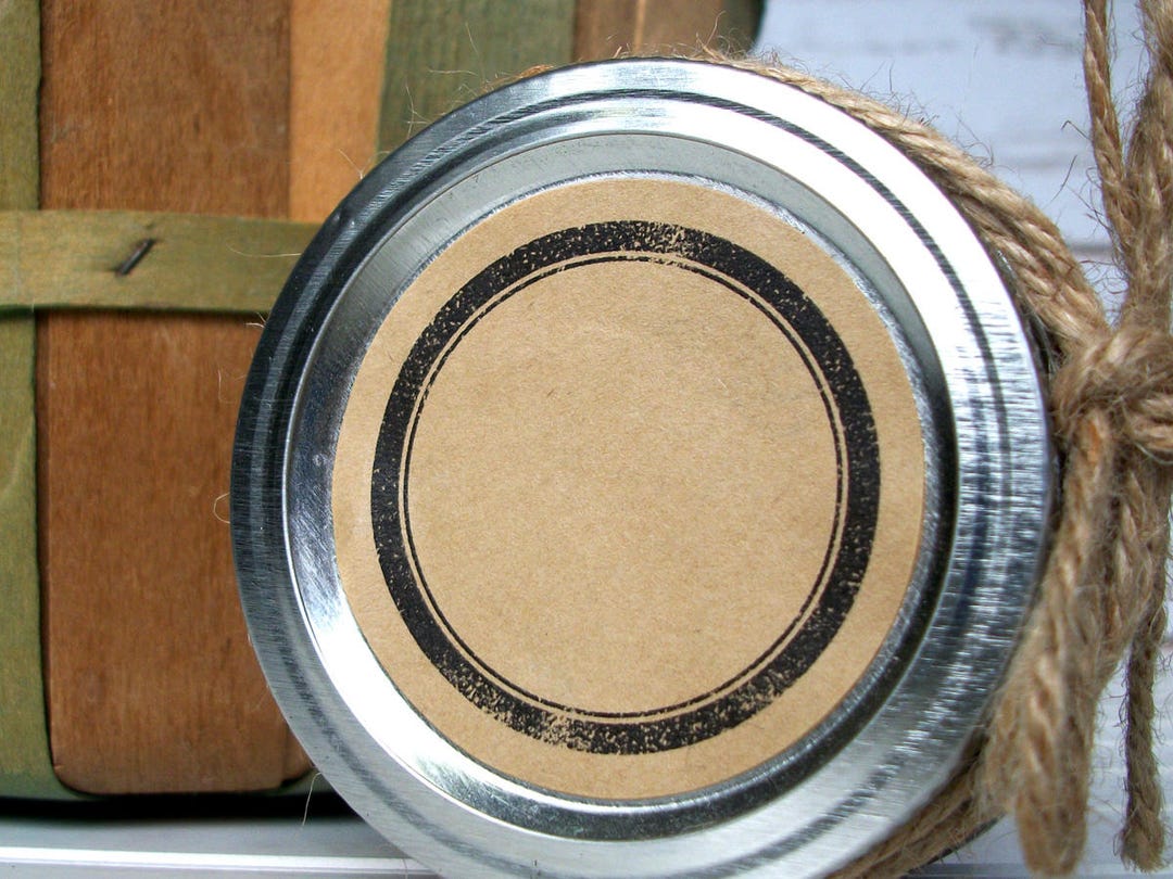 Black Ring KRAFT Paper Canning Jar Labels, Round Rubber Stamp Style ...