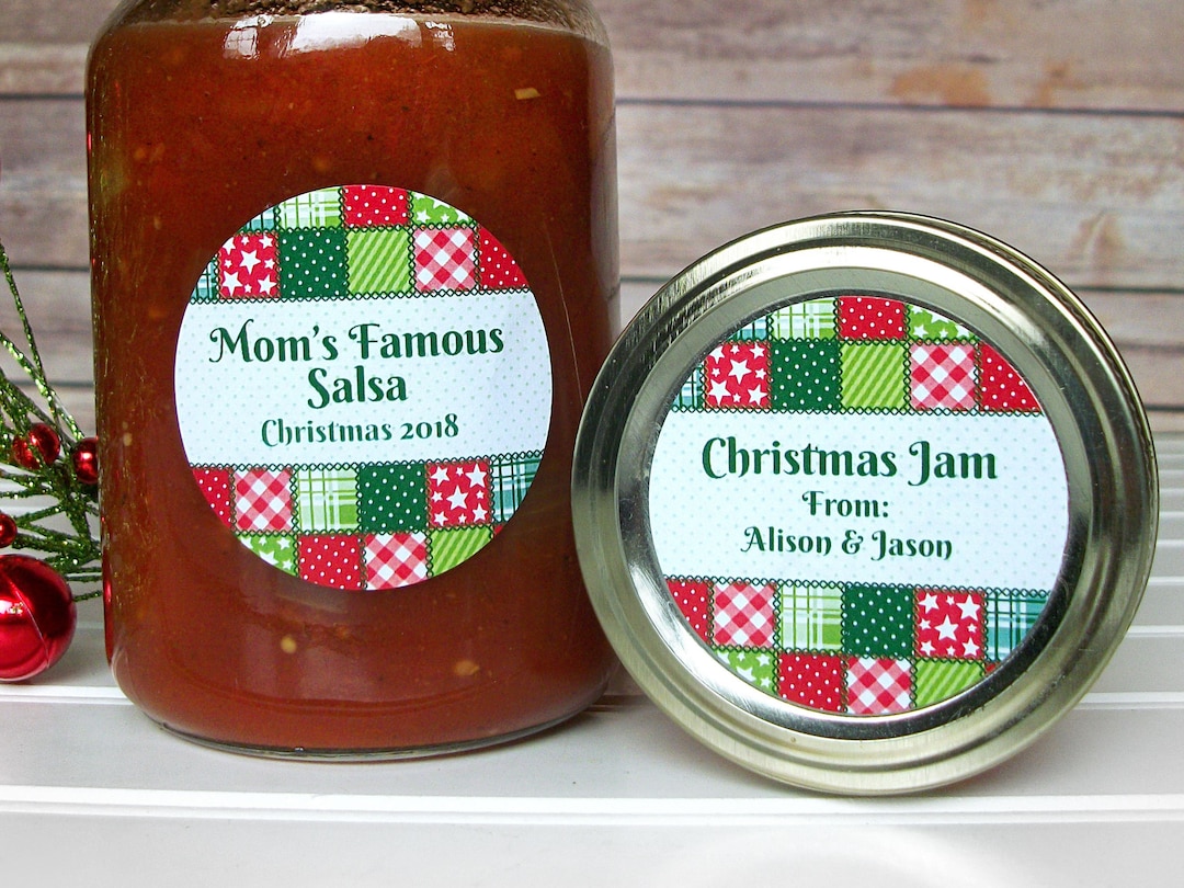 Custom Christmas Quilt Canning Jar Labels, Round Holiday Mason Jar ...