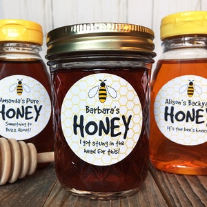Custom Cute Honey Bee Labels, Custom Honey Bottle Labels & Canning Jar ...