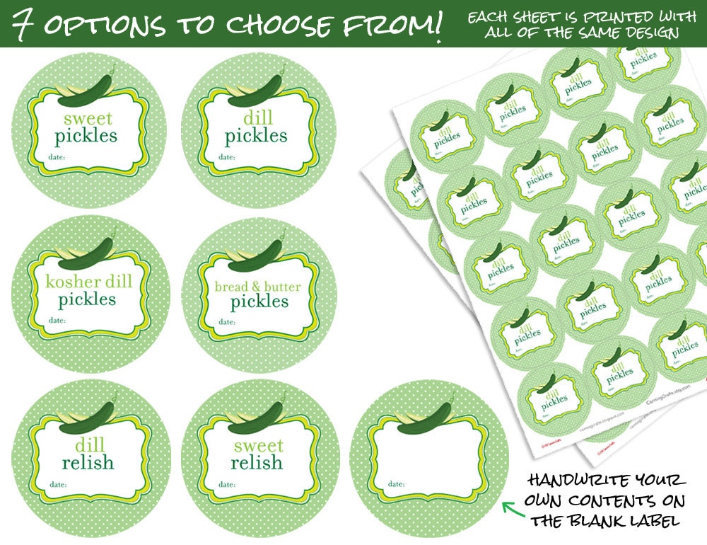 Cute Dill, Sweet, Bread & Butter Pickle, and Relish Canning Jar Labels ...