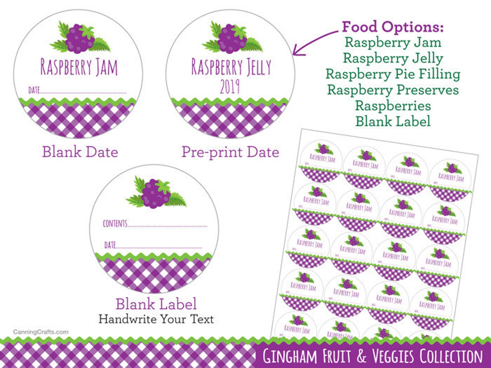 Gingham Black Raspberry Canning Labels Printed Round Mason | Etsy