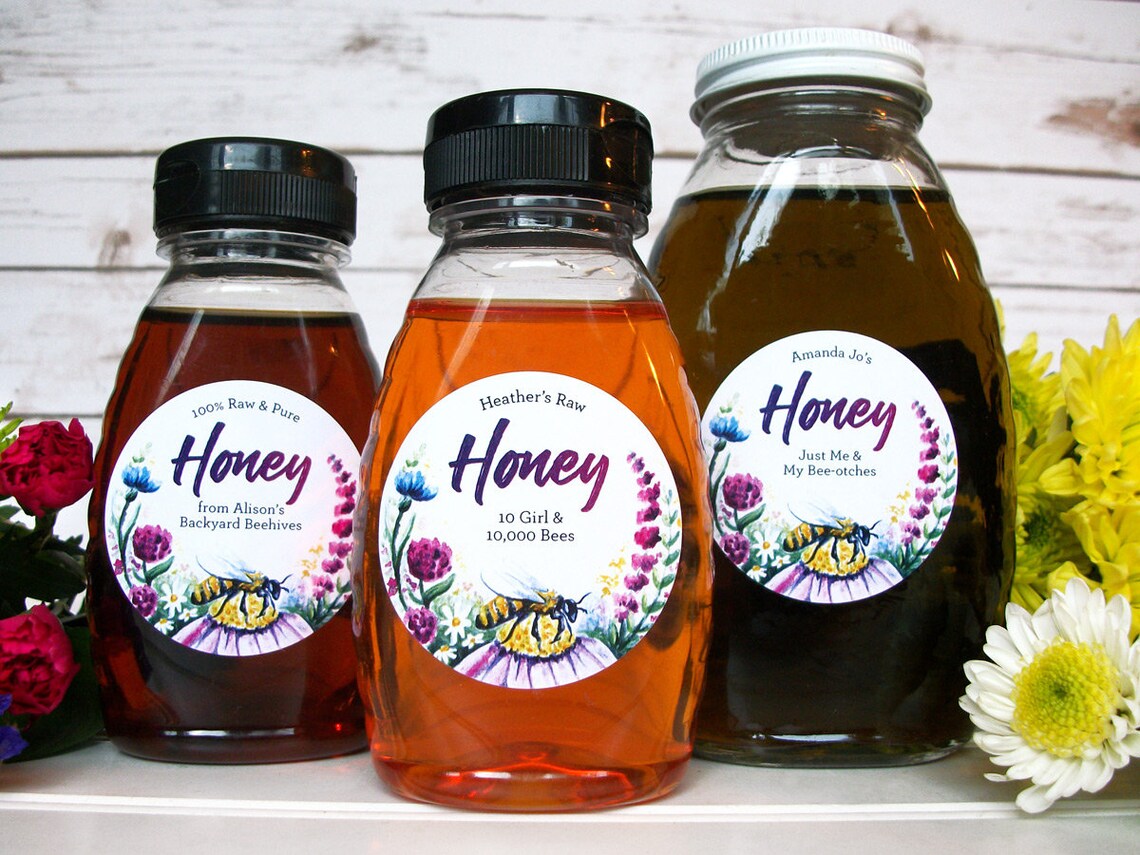 Custom Watercolor Wildflower Honey Labels Whimsical | Etsy