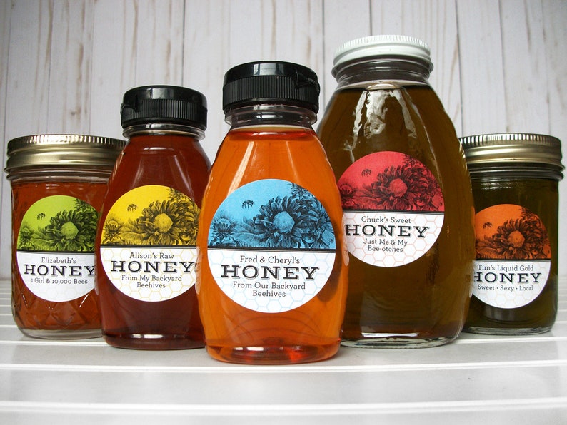 Custom Vibrant Floral Honey Labels Round Customized & Printed | Etsy