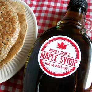 Custom Rubber Stamp Maple Syrup Labels, Red or Black Custom Maple Leaf ...