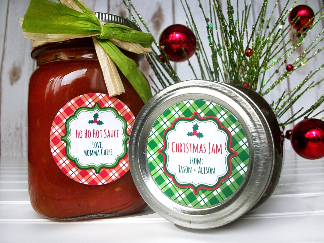 Custom Plaid Christmas Canning Jar Labels, Red & Green Holiday Mason ...