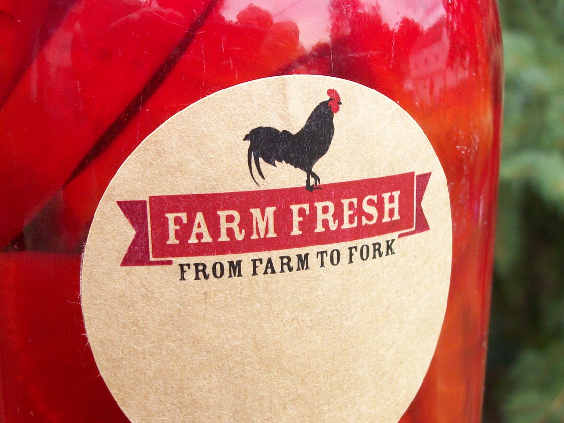 Farm Fresh Rooster KRAFT paper canning jar labels round fruit | Etsy