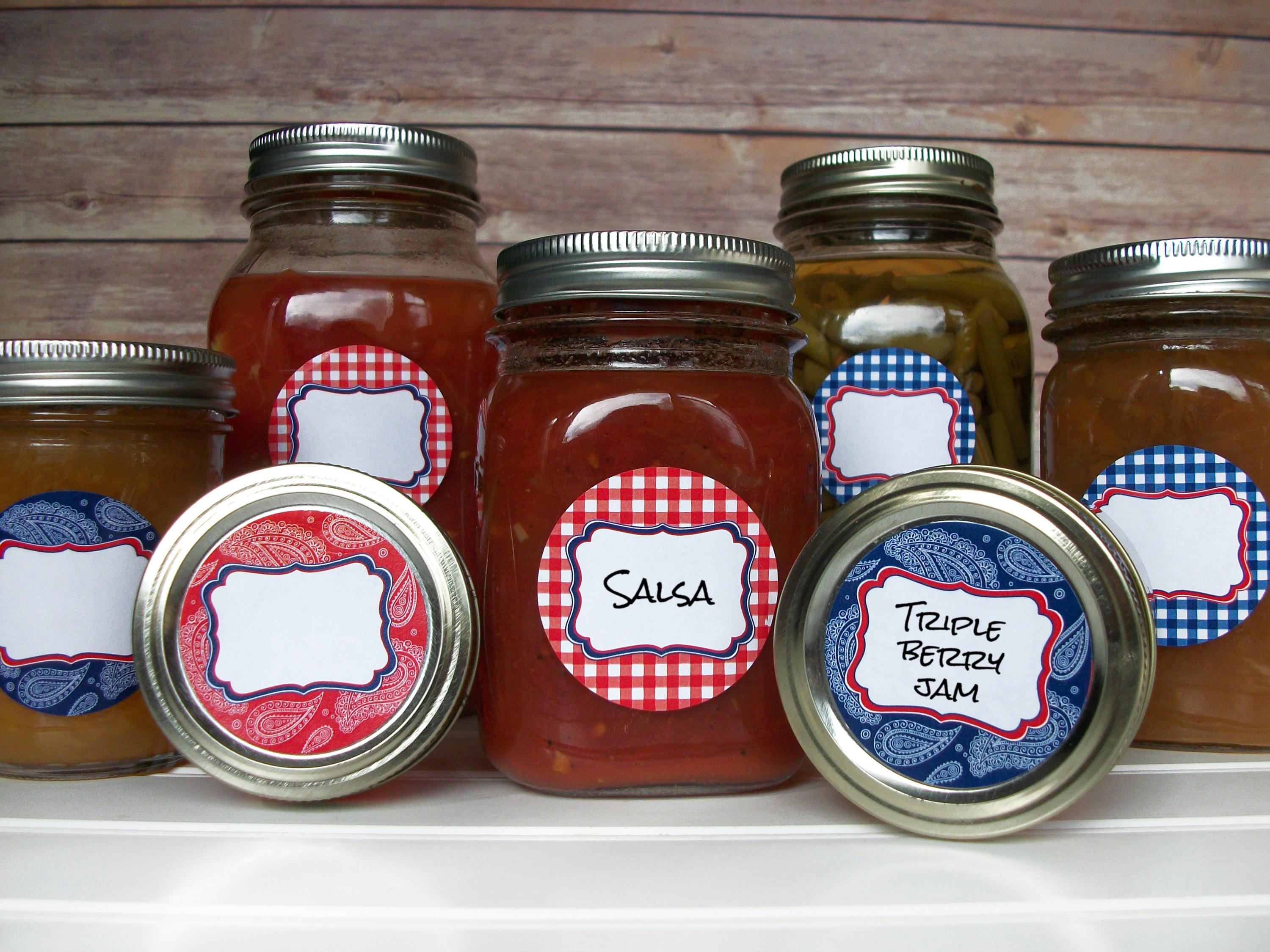 Cowboy Paisley Gingham Canning Jar Labels, Round Red & Blue Country ...