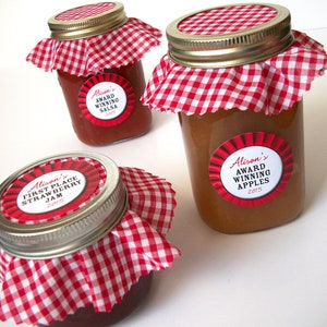 Custom Red or Blue Award Ribbon Winning Canning Jar Labels, Round Mason ...